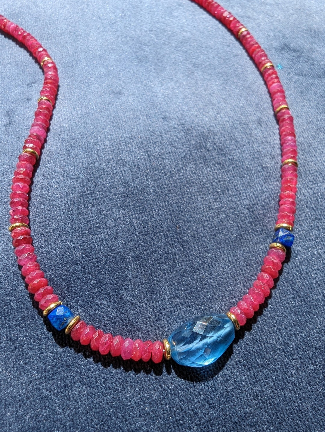 Faceted Ruby Necklace With Blue London Topaz - Etsy
