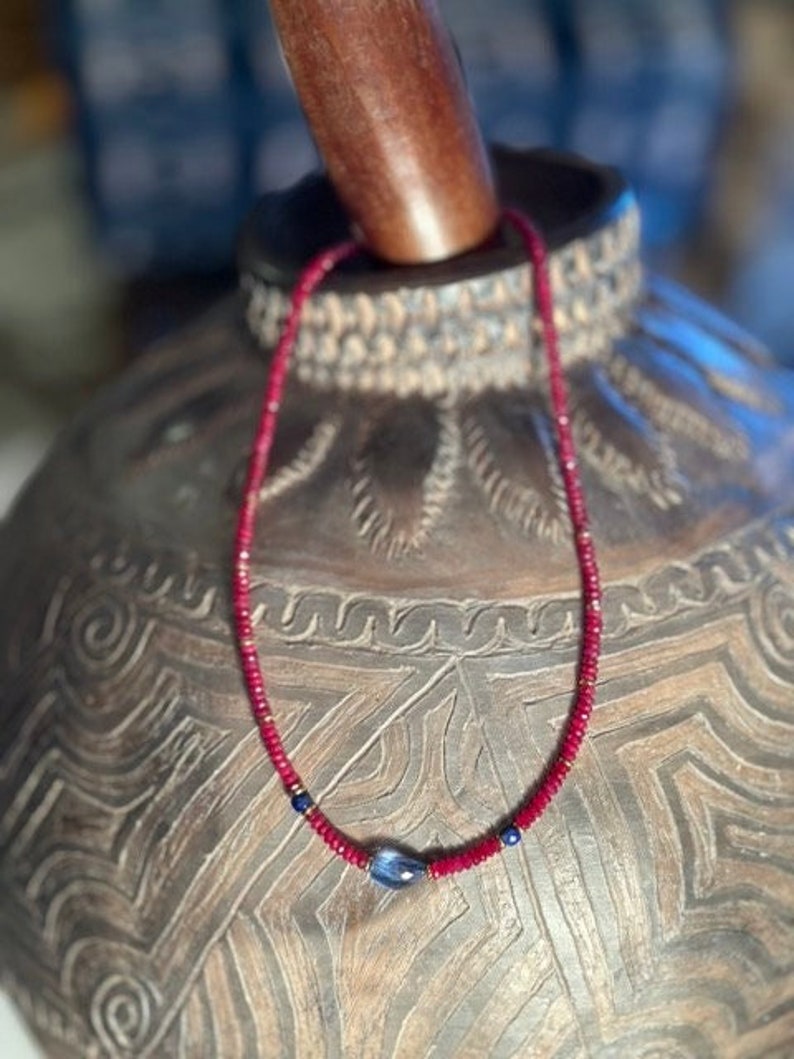 Faceted Ruby Necklace With Blue London Topaz - Etsy