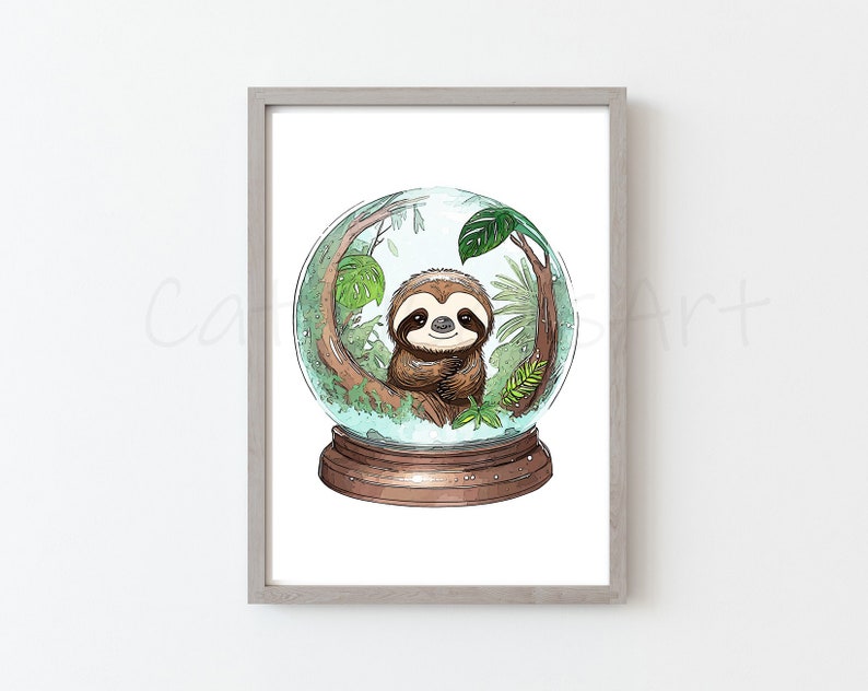 Sloth in A Snow Globe Jungle Scene Print Wall Art Unframed - Etsy