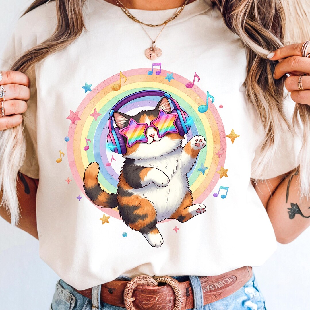Rainbow Disco Cat PNG – Cute Kawaii Cat Clipart – Dancing Calico Kitty ...