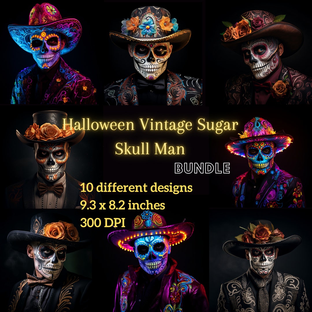 Halloween Sugar Skull Man PNG Bundle – Día De Los Muertos Tumbler Wrap ...