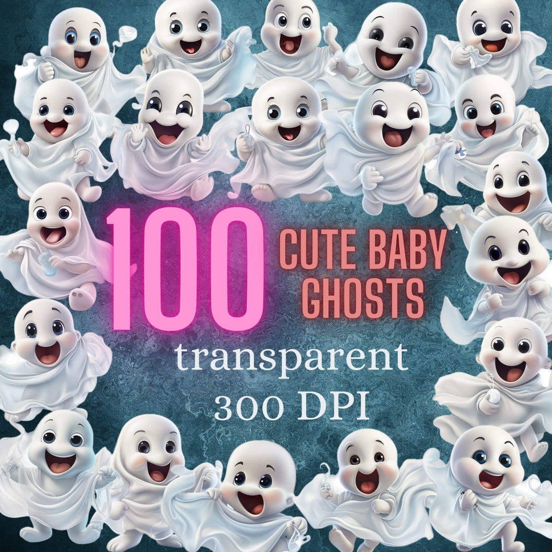 100 PNG Halloween Printable Cute Baby Ghosts 300 DPI Spooky Season ...