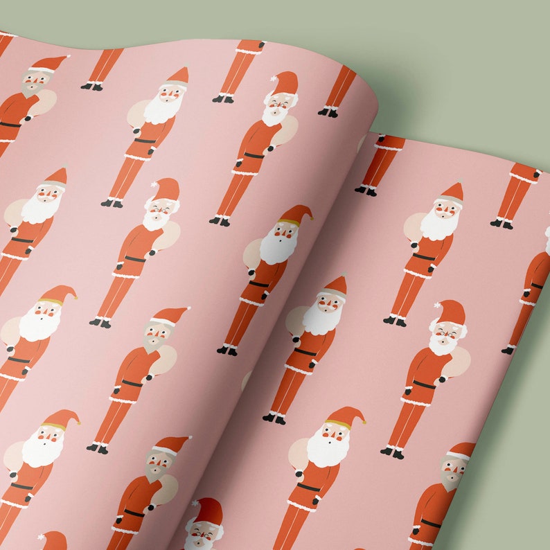 Gift Wrap: Pink Santa {holiday, Kids Christmas, Wrapping Paper, Pinkmas ...