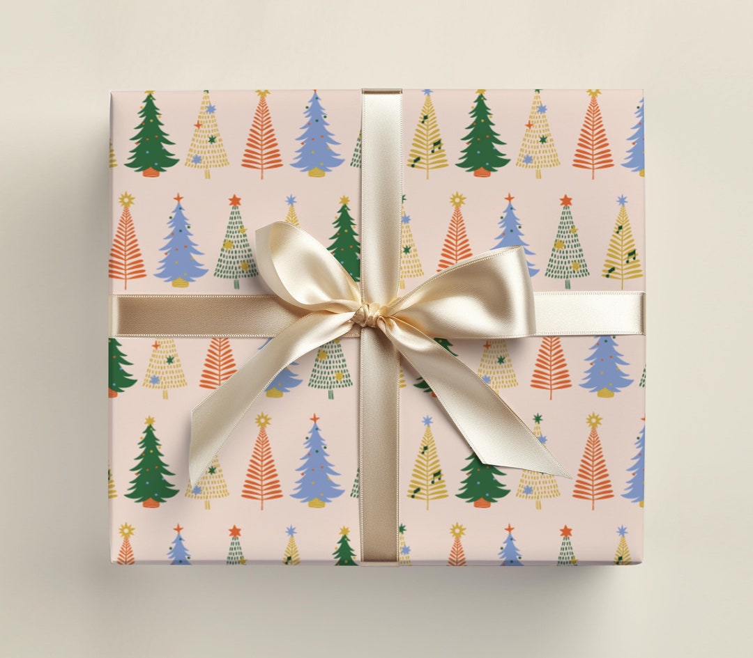 Wrapping Paper: Christmas Trees Pink, Holiday, Birthday, Pastel, Cute ...