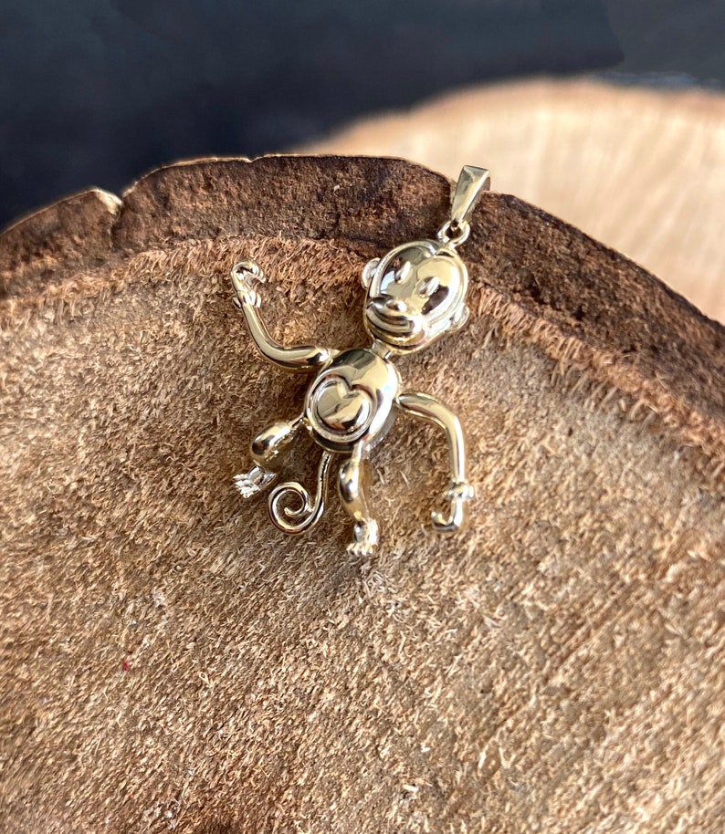 14k 18k Solid Gold Monkey Diamond Pendant Necklace, Diamond Monkey ...
