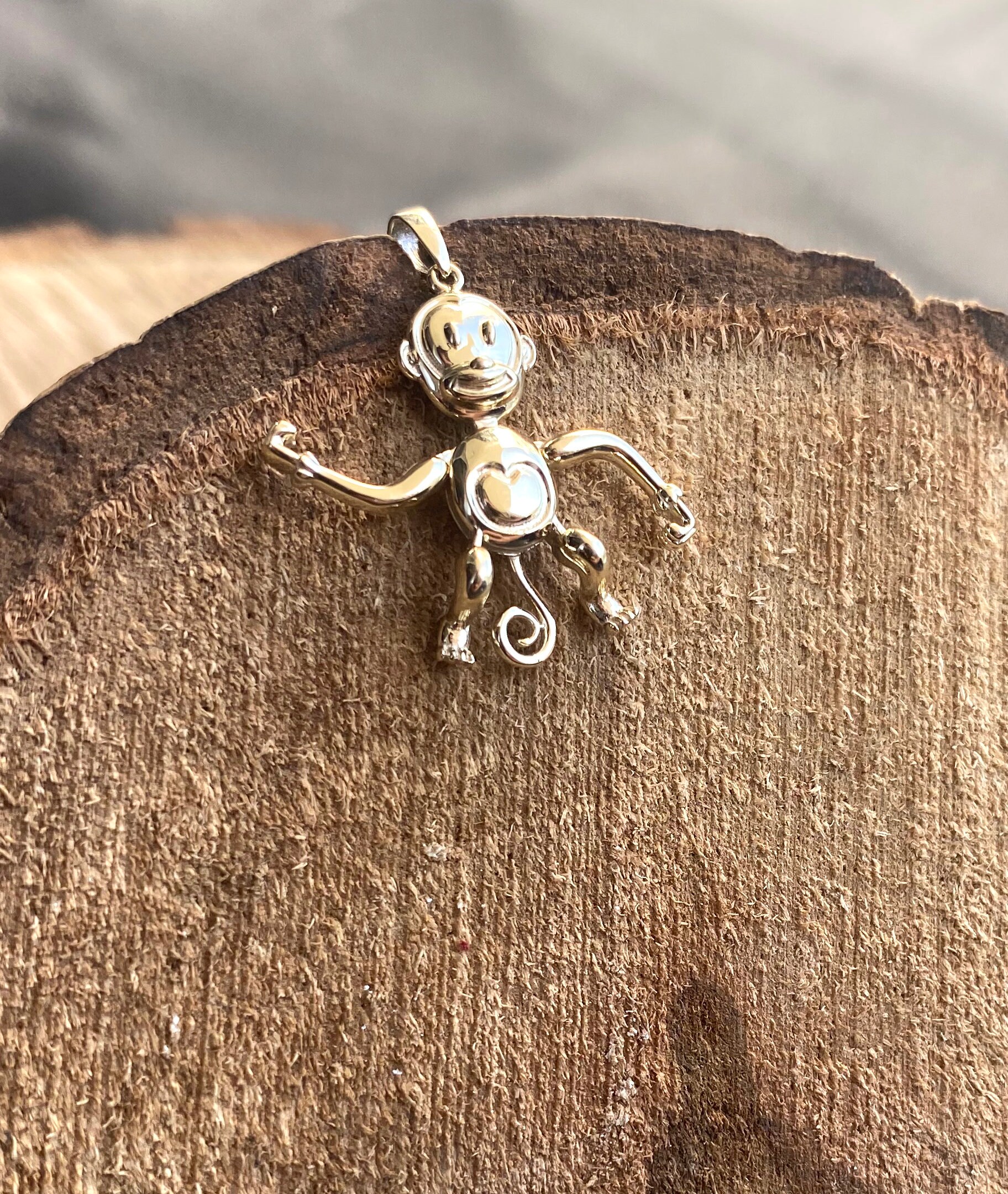 14k 18k Solid Gold Monkey Diamond Pendant Necklace, Diamond Monkey ...