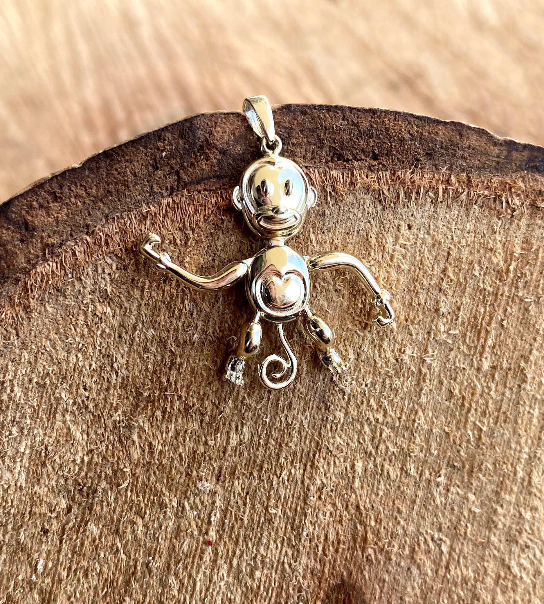 14k 18k Solid Gold Monkey Diamond Pendant Necklace, Diamond Monkey ...