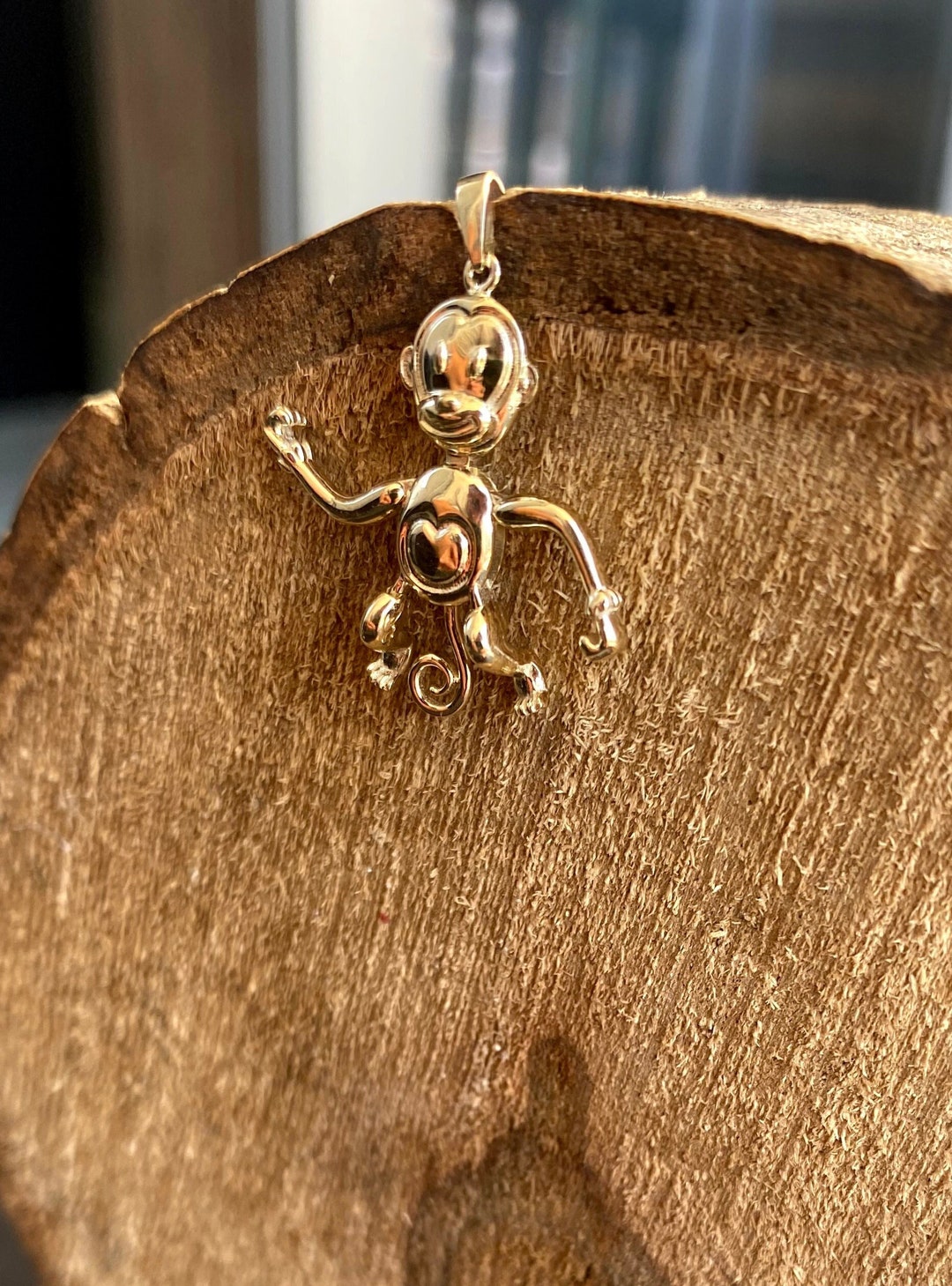 14k 18k Solid Gold Monkey Diamond Pendant Necklace, Diamond Monkey ...