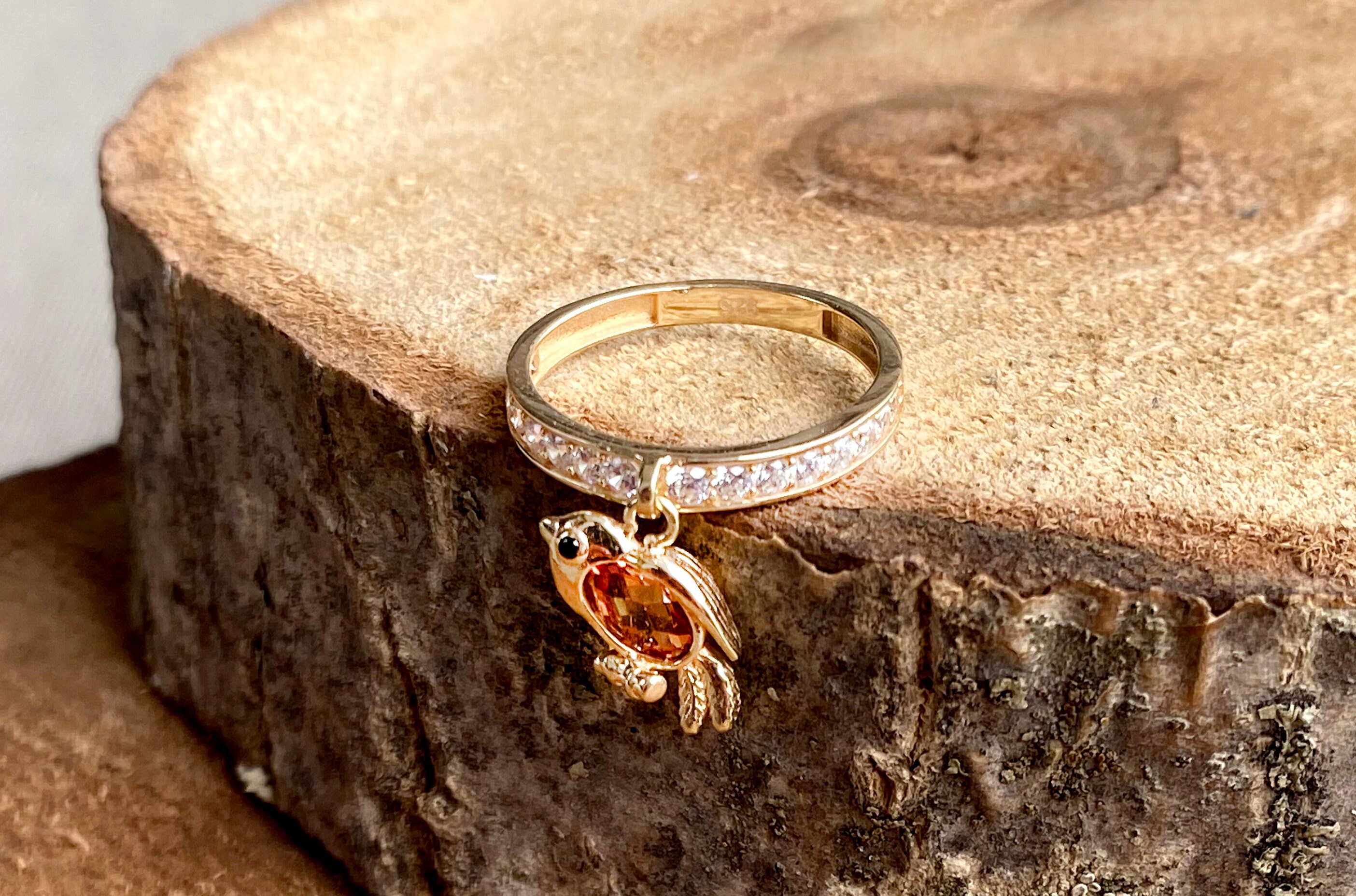14K Gold Bird Ring, Gold Bird Band, Birdty Stackable Ring, Little Birdy ...