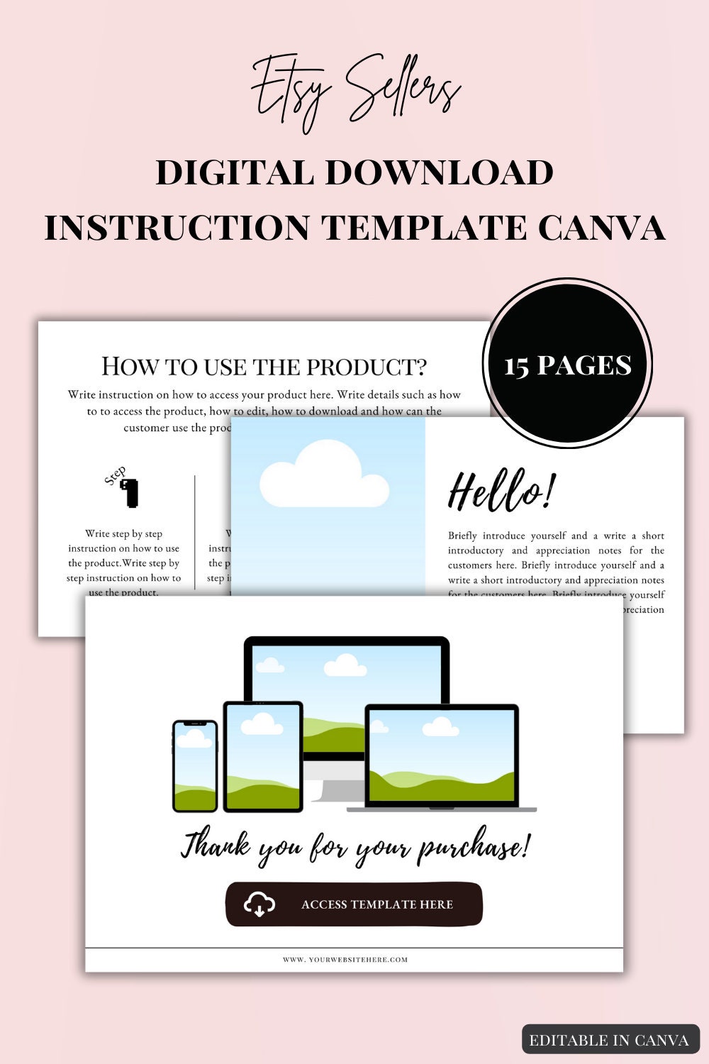 Digital File Link Download Instruction Canva Template for Etsy Seller ...