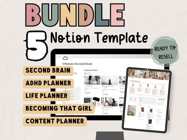 PLR Notion Template Bundle Digital Planner With Resell Right Second Brain Dashboard Content ...