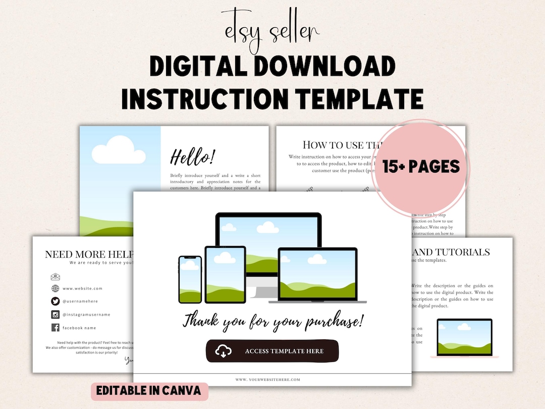 Digital File Link Download Instruction Canva Template for Etsy Seller ...