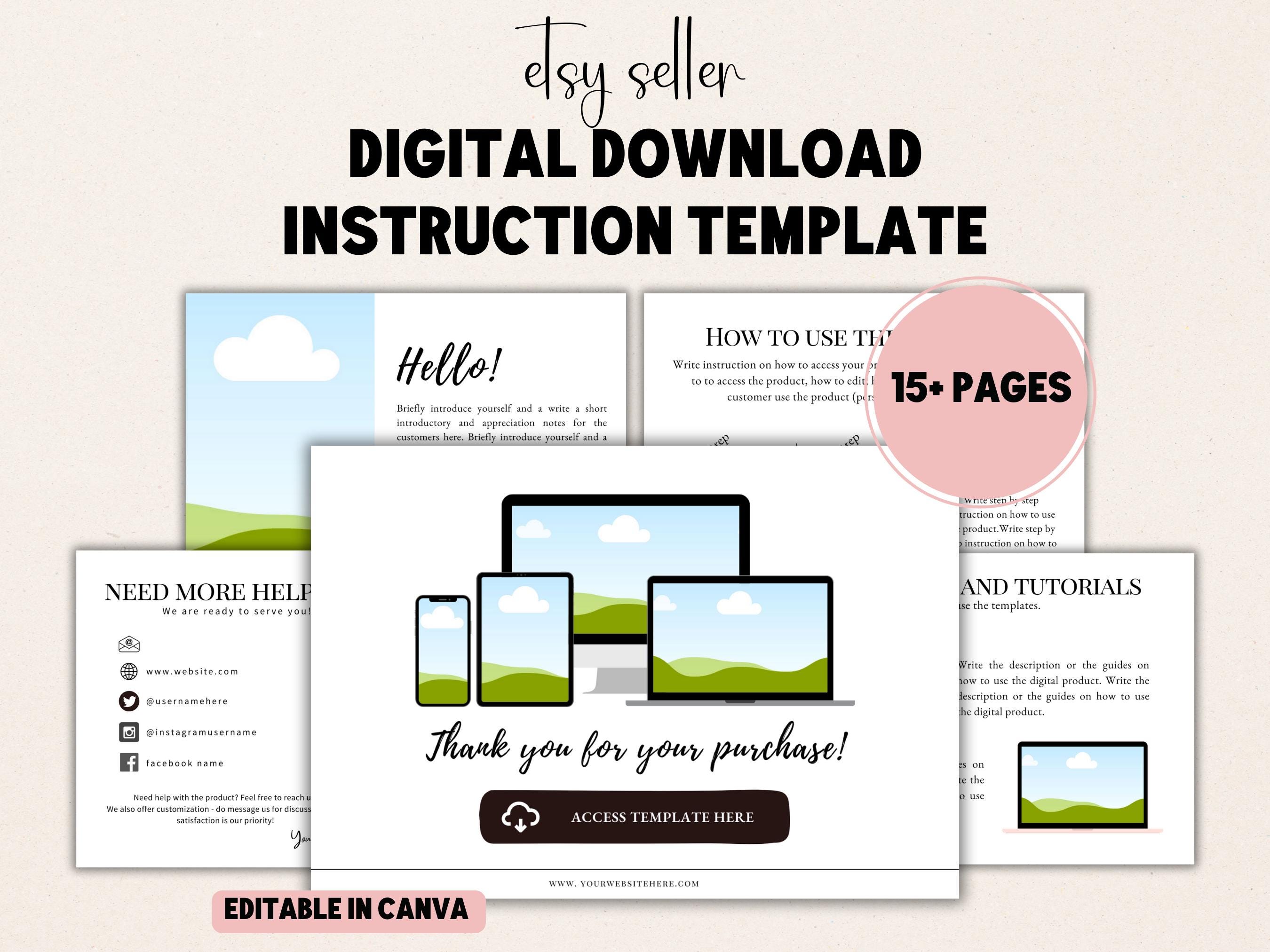 Digital File Link Download Instruction Canva Template for Etsy Seller ...