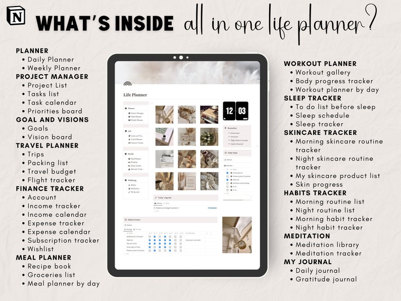 PLR Notion Life Planner Aesthetic Goal Tracker Habit Vision Board ...