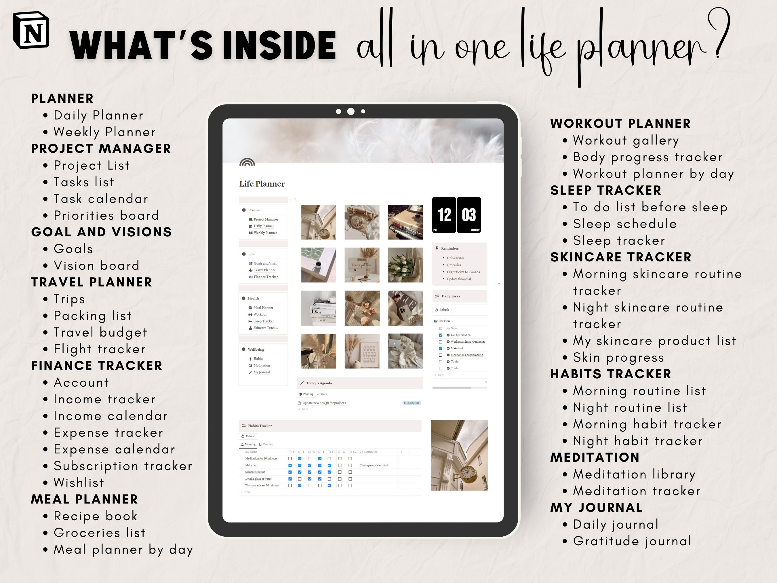 PLR Notion Life Planner Aesthetic Goal Tracker Habit Vision Board ...
