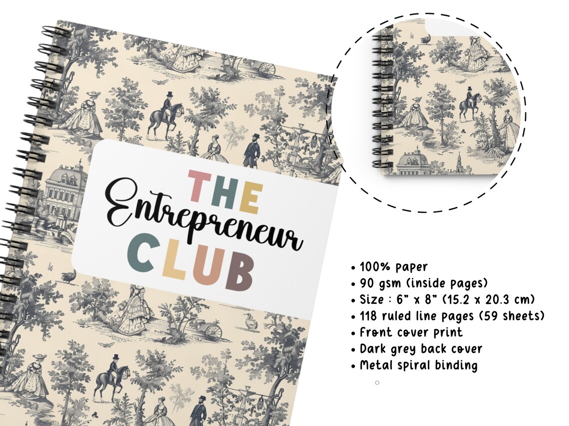 Entrepreneur Club Notebook Toile Pattern Notebook for College Club ...