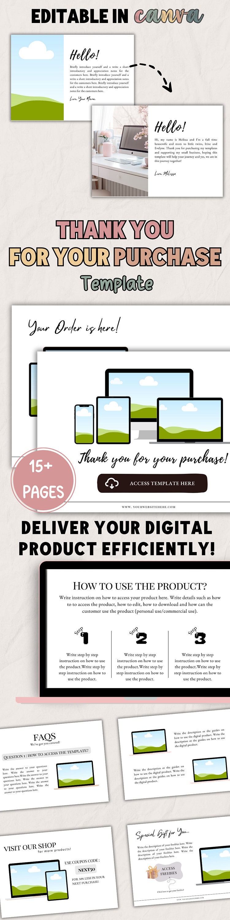 Digital File Link Download Instruction Canva Template for Etsy Seller ...