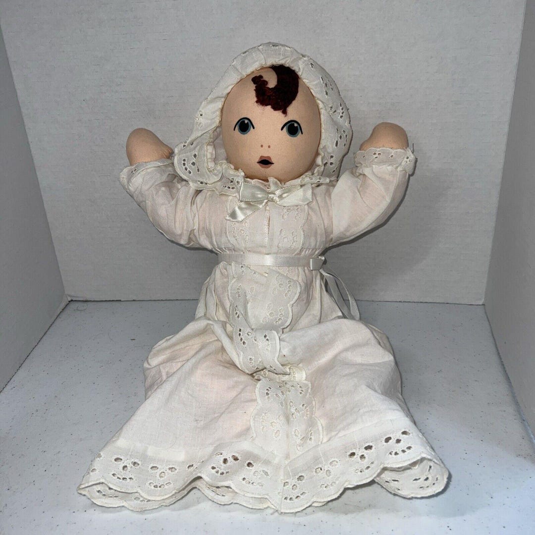 Vintage Calico Critters 16" Soft Cloth Rag Baby Doll in White Dress ...