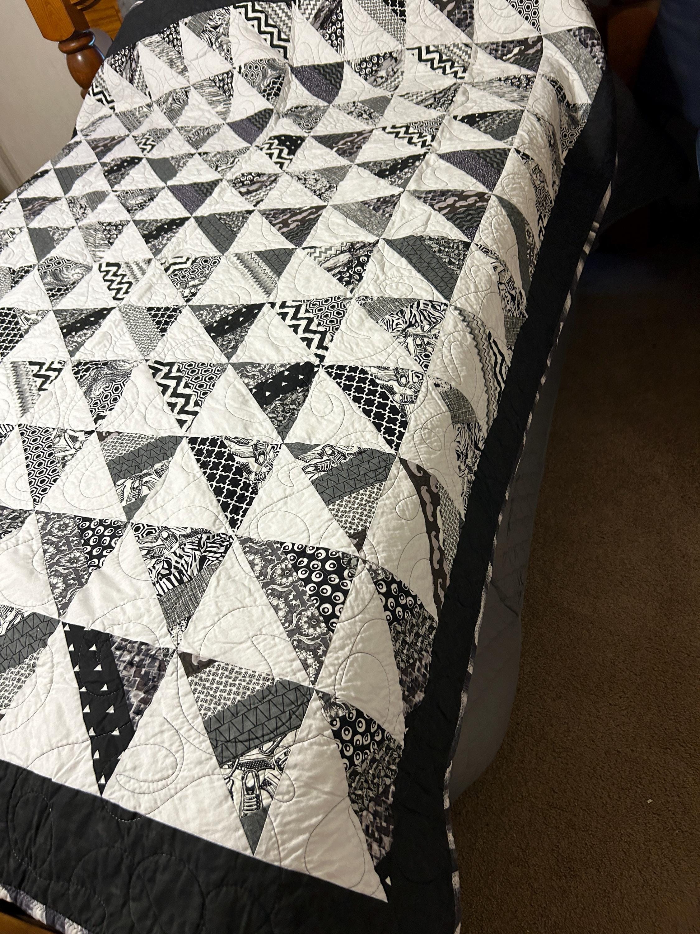 Black and White Half Square Triangle Quilt - Etsy