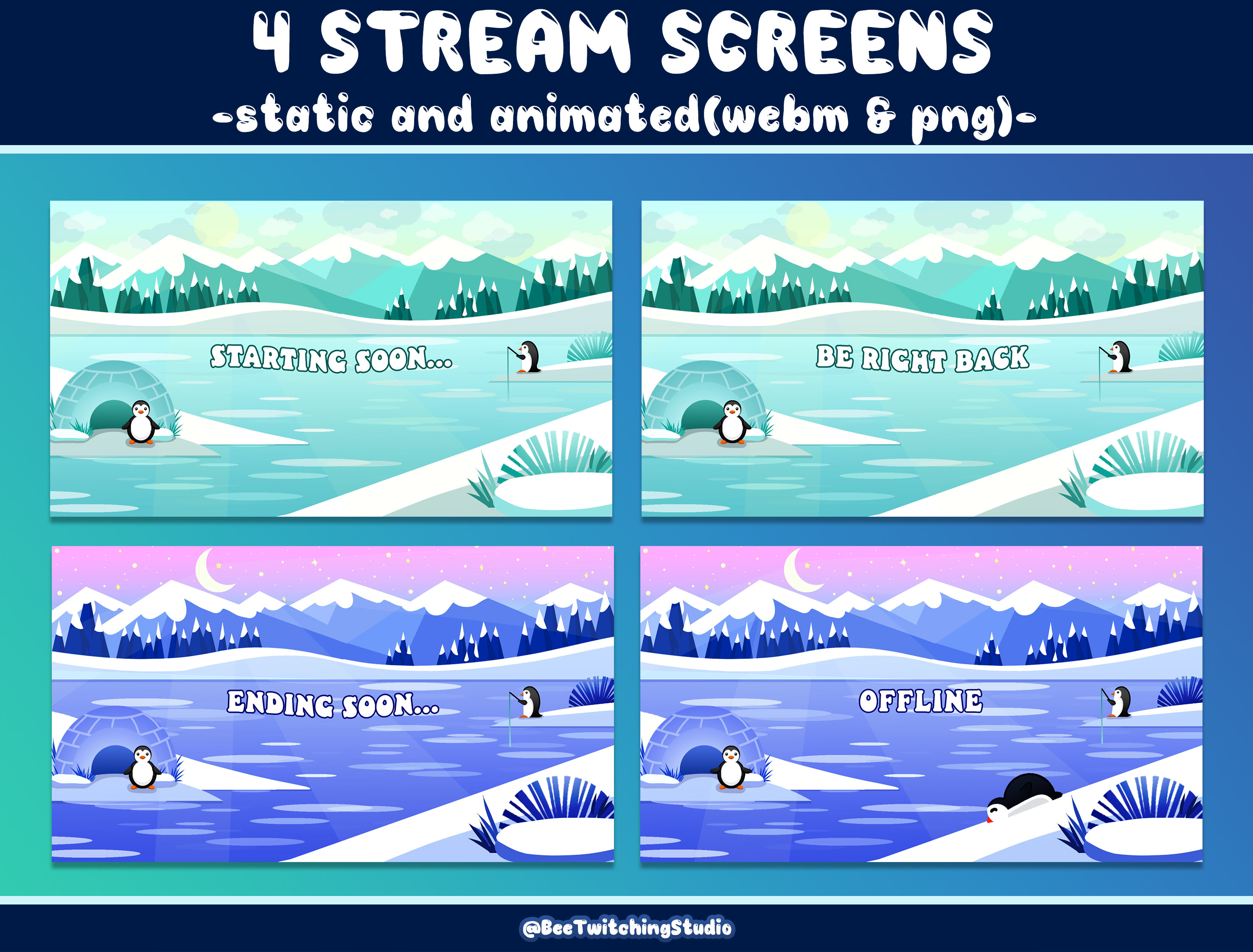 Winter Penguins Animated Stream Package | Twitch Overlay/panels ...