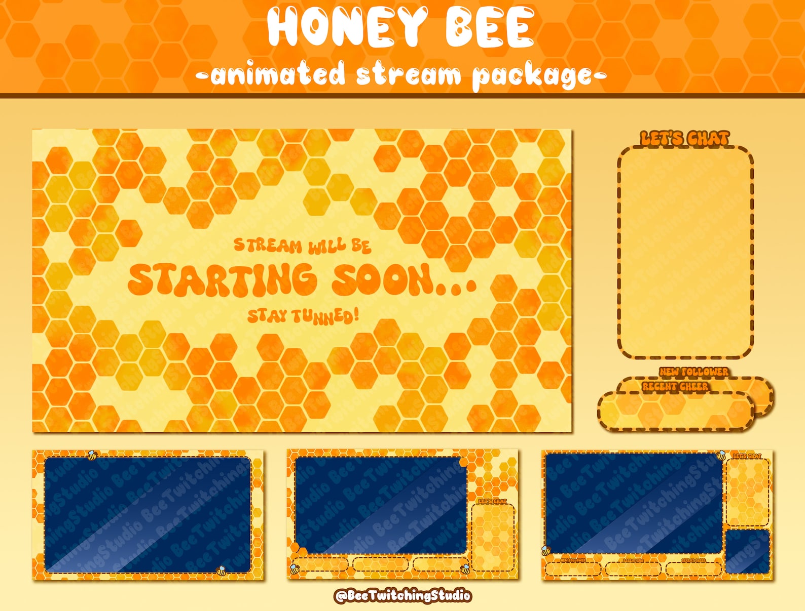 Cute Honey Bee Animated Stream Package | Twitch Overlays and Scenes ...