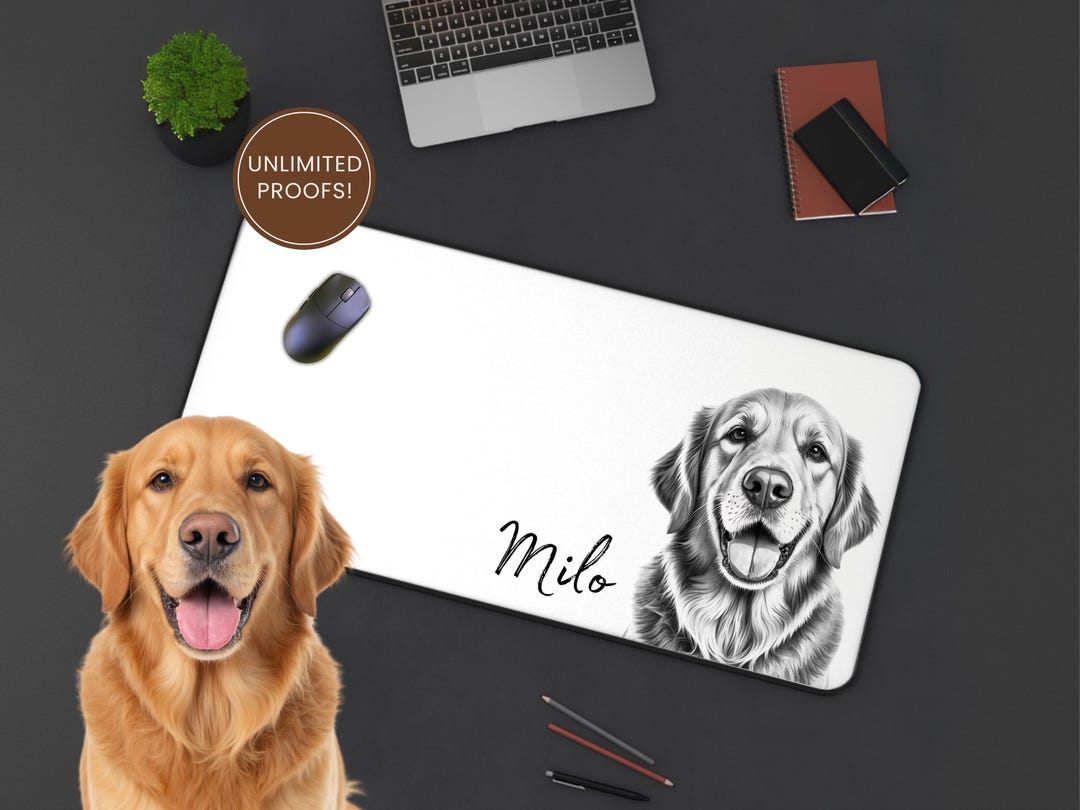 Pet Desk Mat With Custom Portrait Personalized Name Dog Cat Non Slip ...