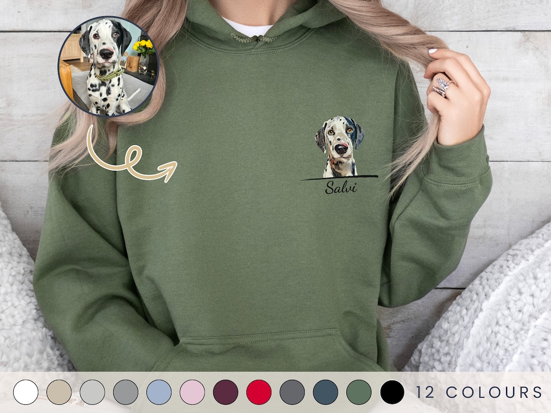 Custom Pet Portrait Hoodie, Custom Personalised Dog Lover Gift, Dog Mum ...