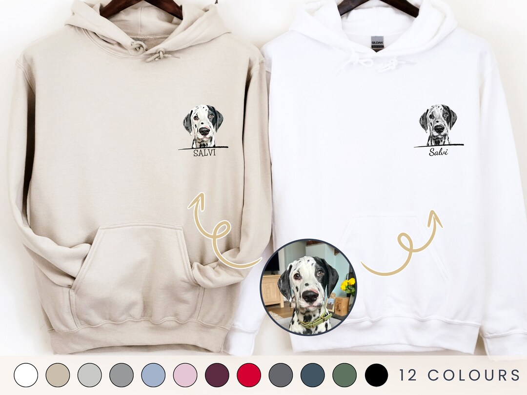 Custom Pet Portrait Hoodie, Custom Personalised Dog Lover Gift, Dog Mum ...