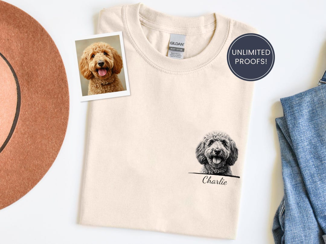 Custom Pet T-shirt Dog Drawing From Photo Portrait T-shirt Personalized ...