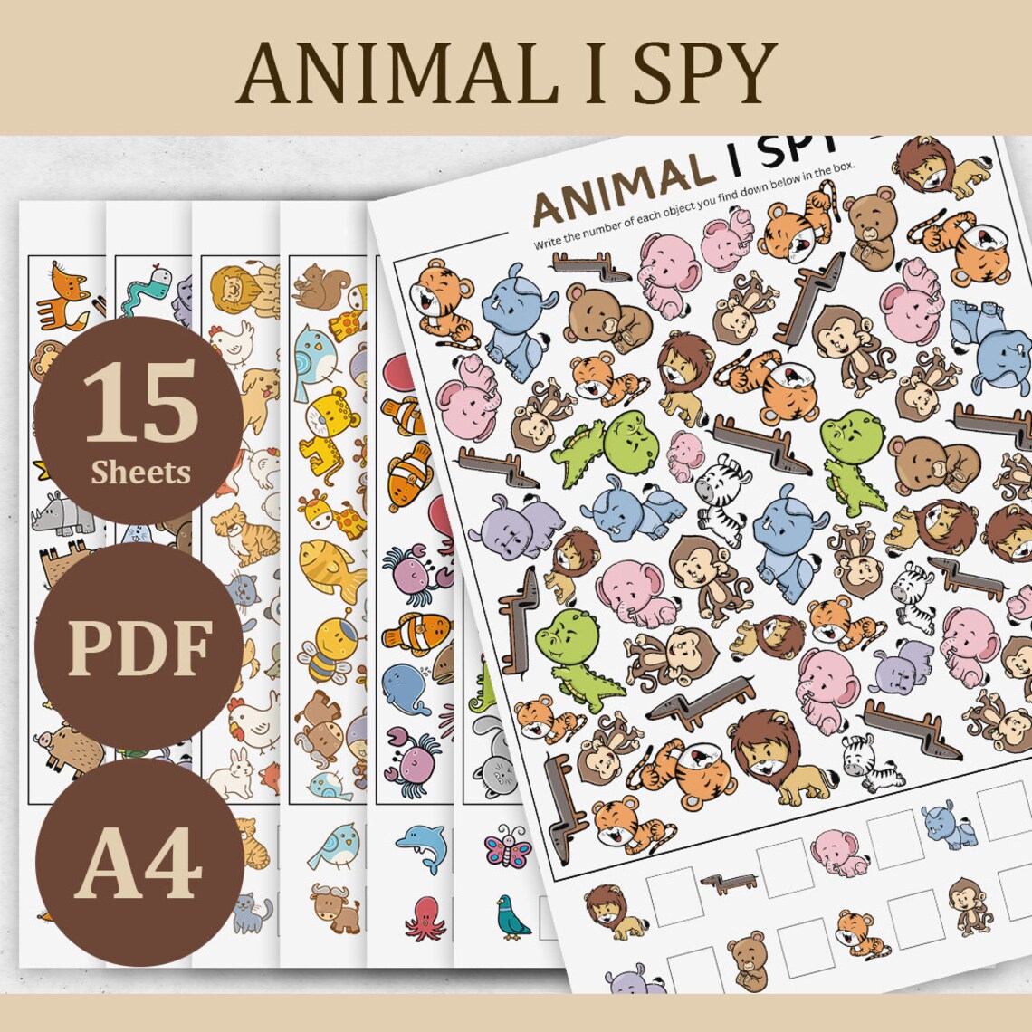 I Spy, Animal Printable Activity Sheets, Animal Games, I Spy Game for ...