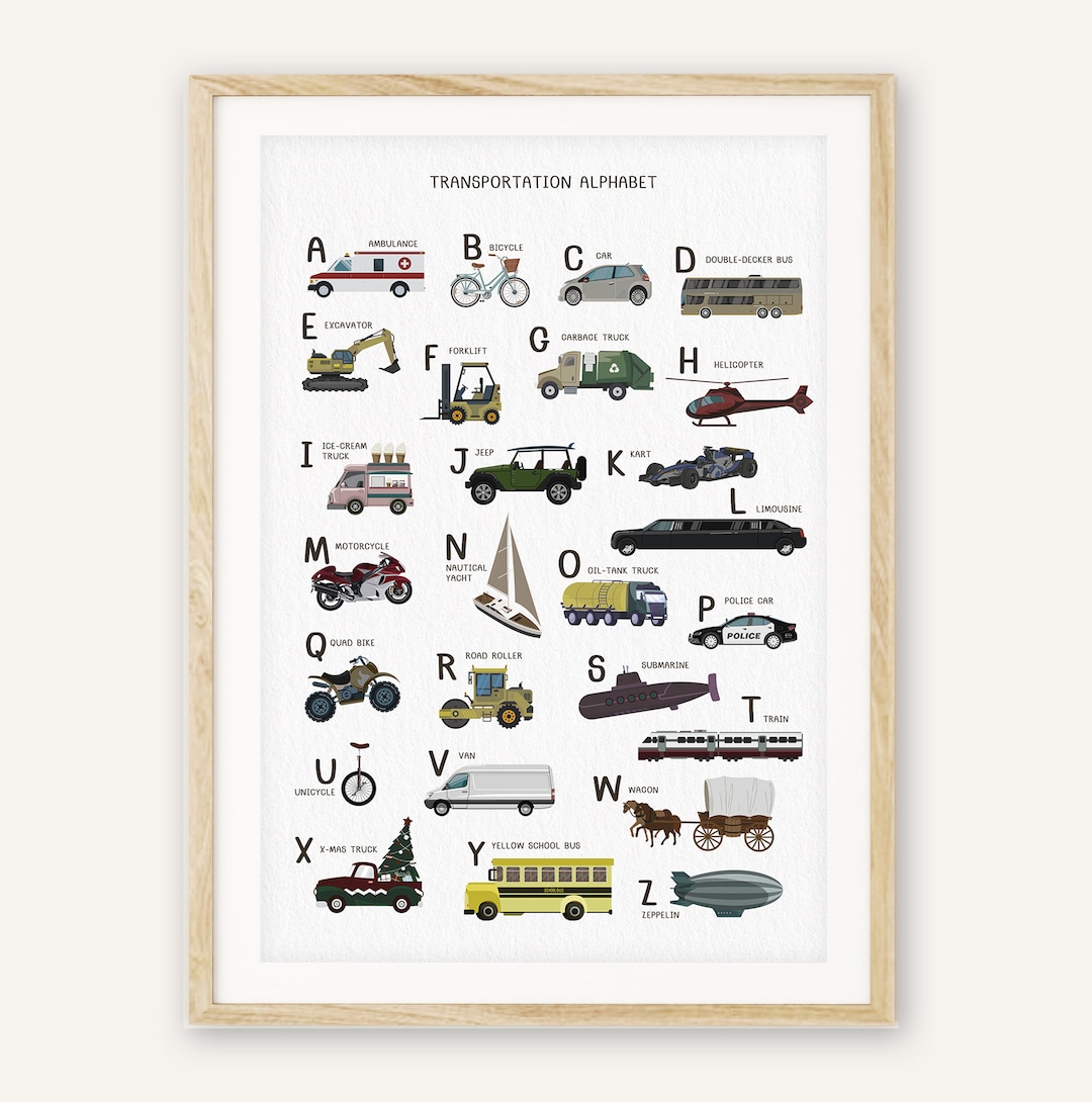 Transportation Alphabet Print, Vehicles ABC Print, Boy Playroom Wall ...