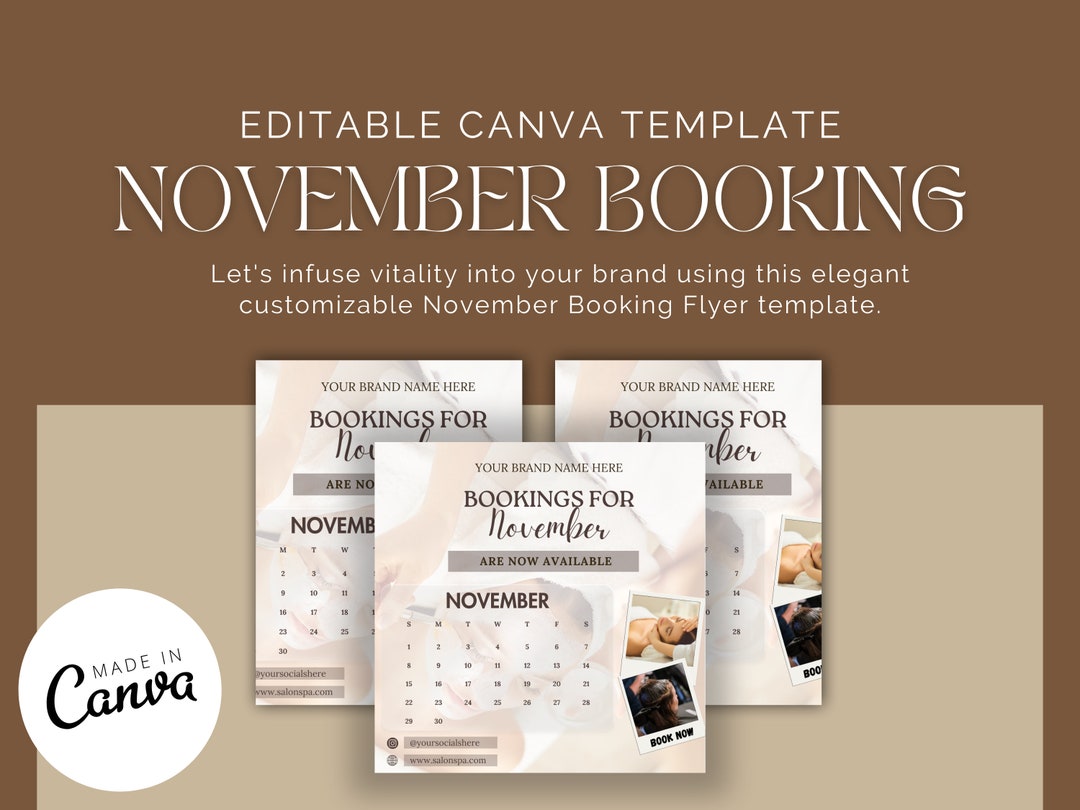 Editable November Calendar Bookings Flyer Instagram Beauty - Etsy