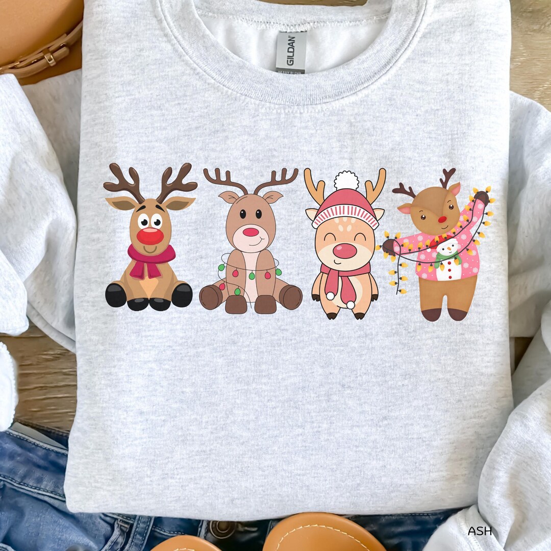 Cute Funny Reindeer Sweatshirt, Cartoon Baby Reindeer Sweater, Reindeer ...