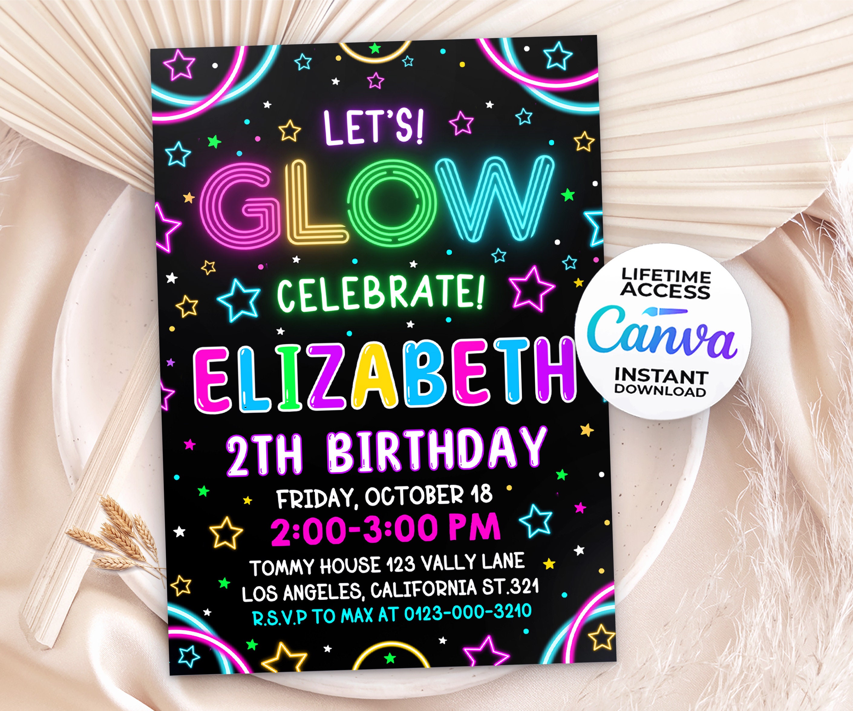 Editable Glow Party Birthday Invitation Glow Invitation Neon - Etsy