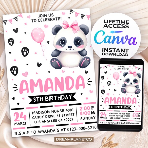 Panda Invitation - Etsy