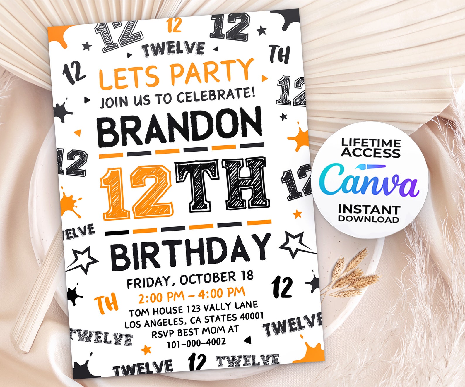 Editable 12th Boy Birthday Invitation 12th Boy Number - Etsy