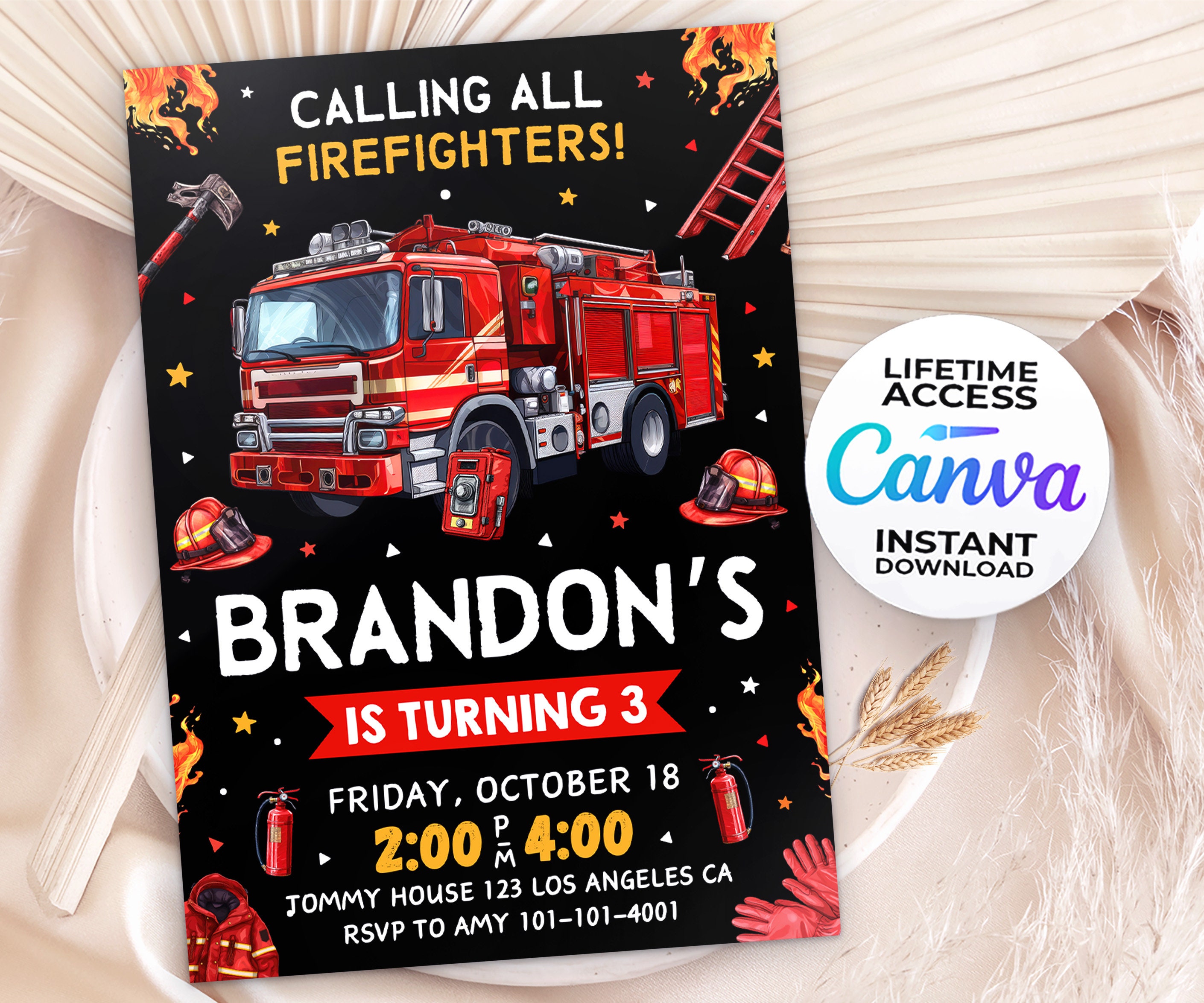 Editable Firefighter Birthday Invitation Firefighter - Etsy