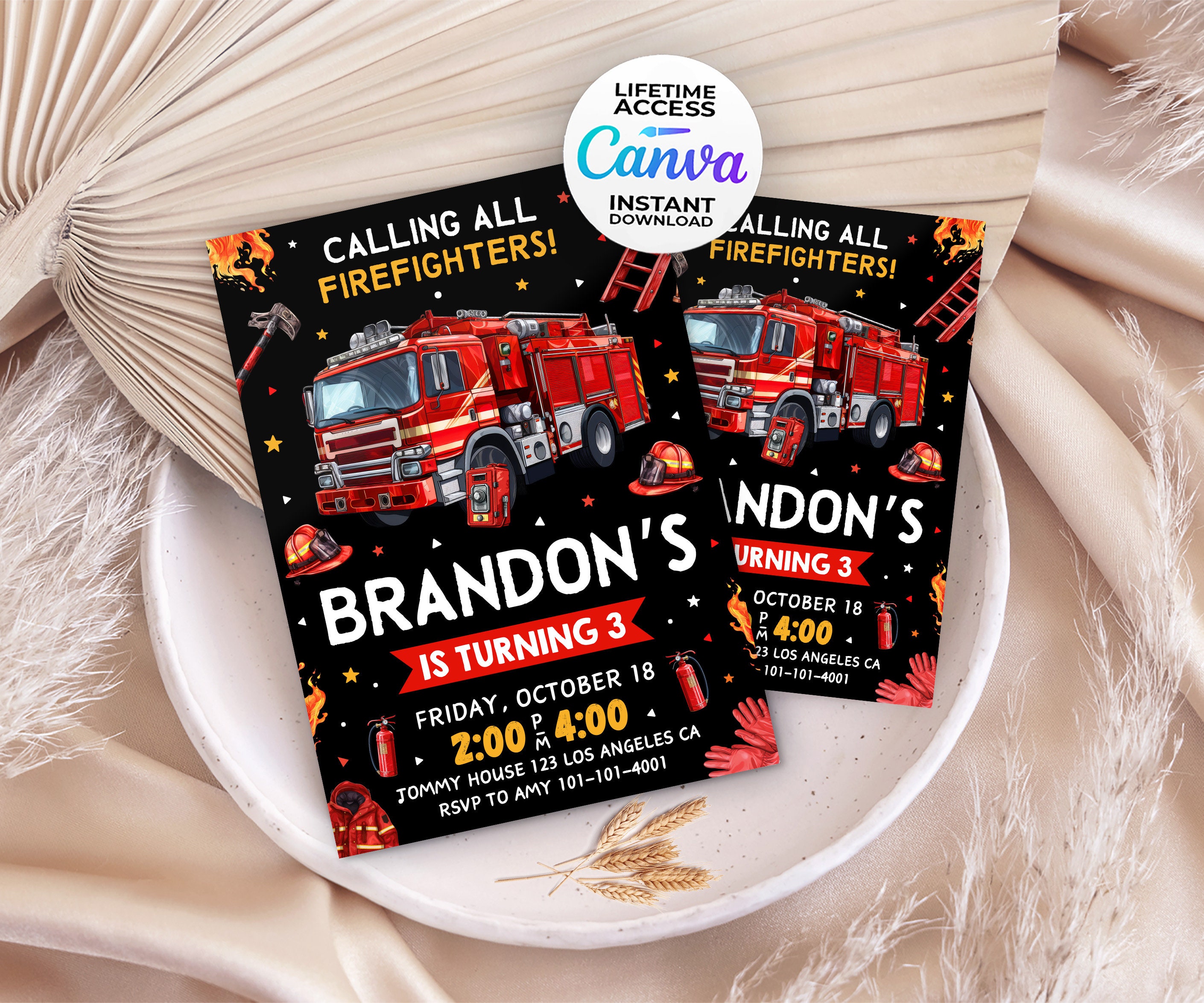 Editable Firefighter Birthday Invitation Firefighter - Etsy