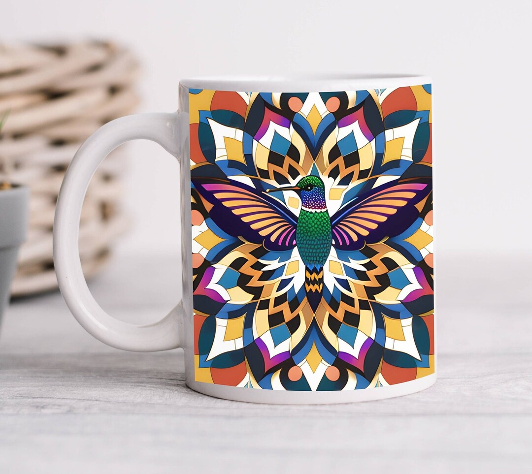 Hummingbird Coffee Mug geometric 2.0, Bird Portrait, Tile Art, Ceramic ...