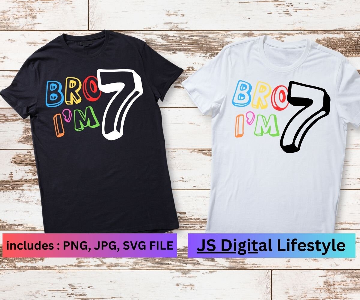 Bro I'm 7 Svg, 7 Years Old 5th Birthday SVG, PNG, JPG [ Digital ...