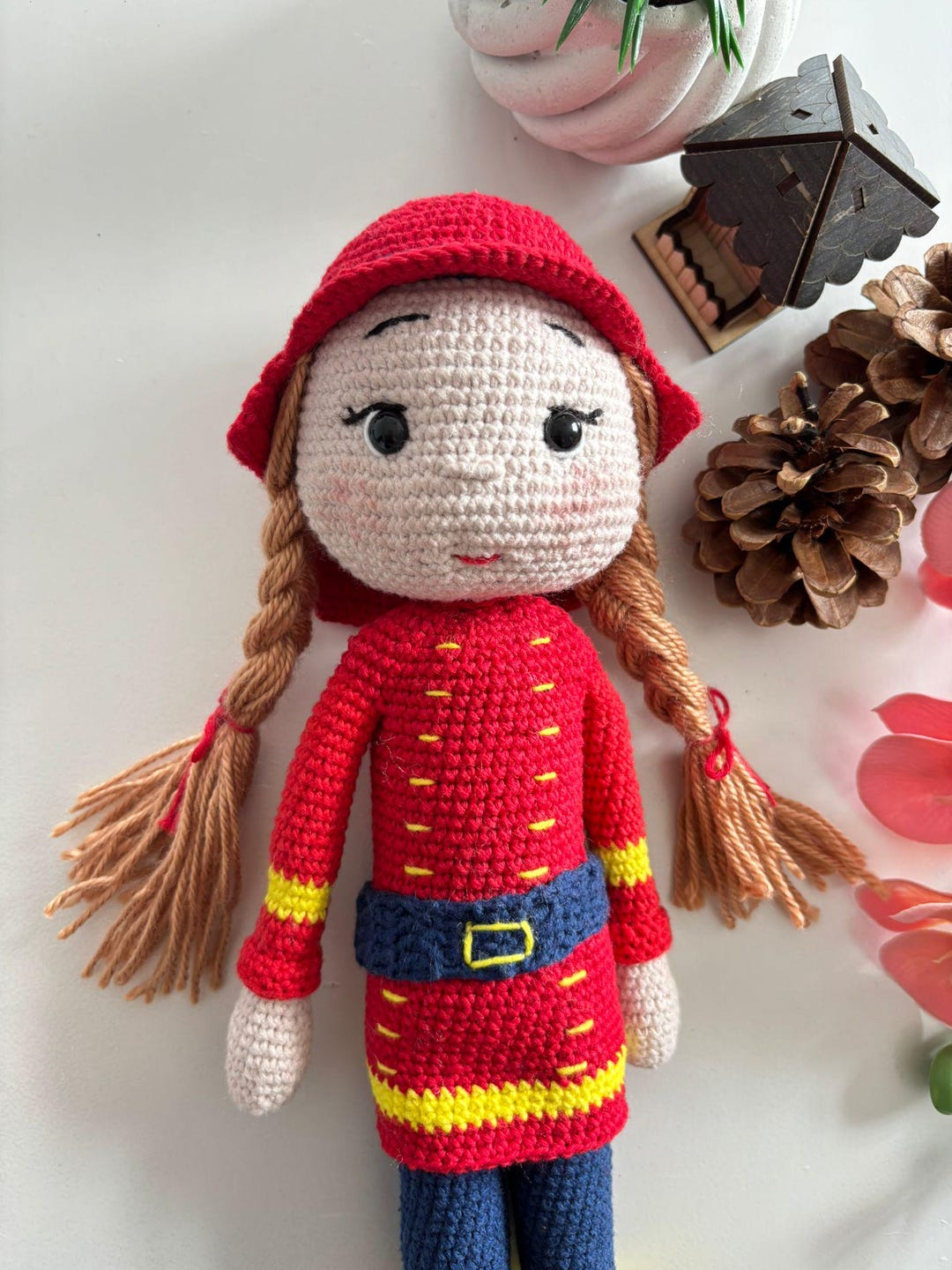 Handmade Firefighter Girl Doll, Amigurumi Crochet Doll, Firewoman Plush ...