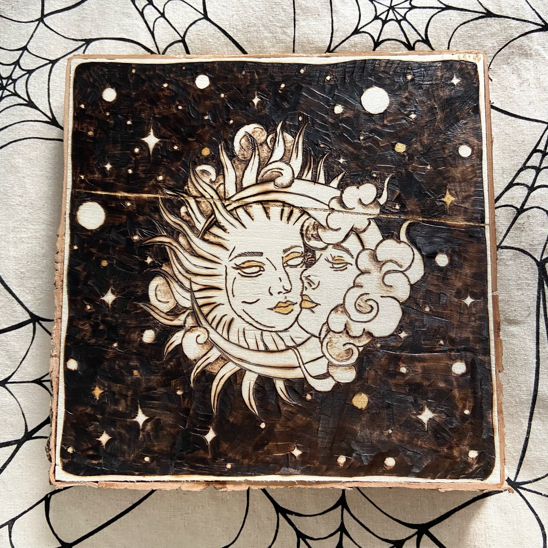 Sun and Moon | Woodburned | Pyrography Art | Wall Hanging - Etsy