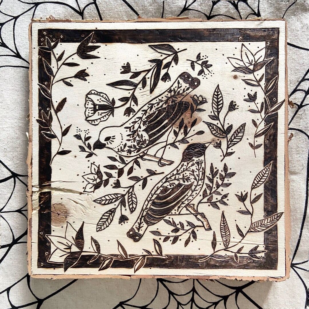 Two Birds | Woodburned | Pyrography Art | Wall Hanging - Etsy