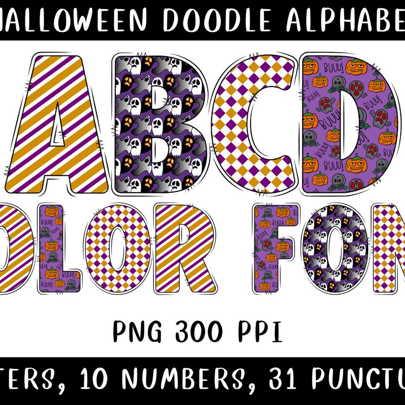 Halloween Doodle Alphabet - Etsy