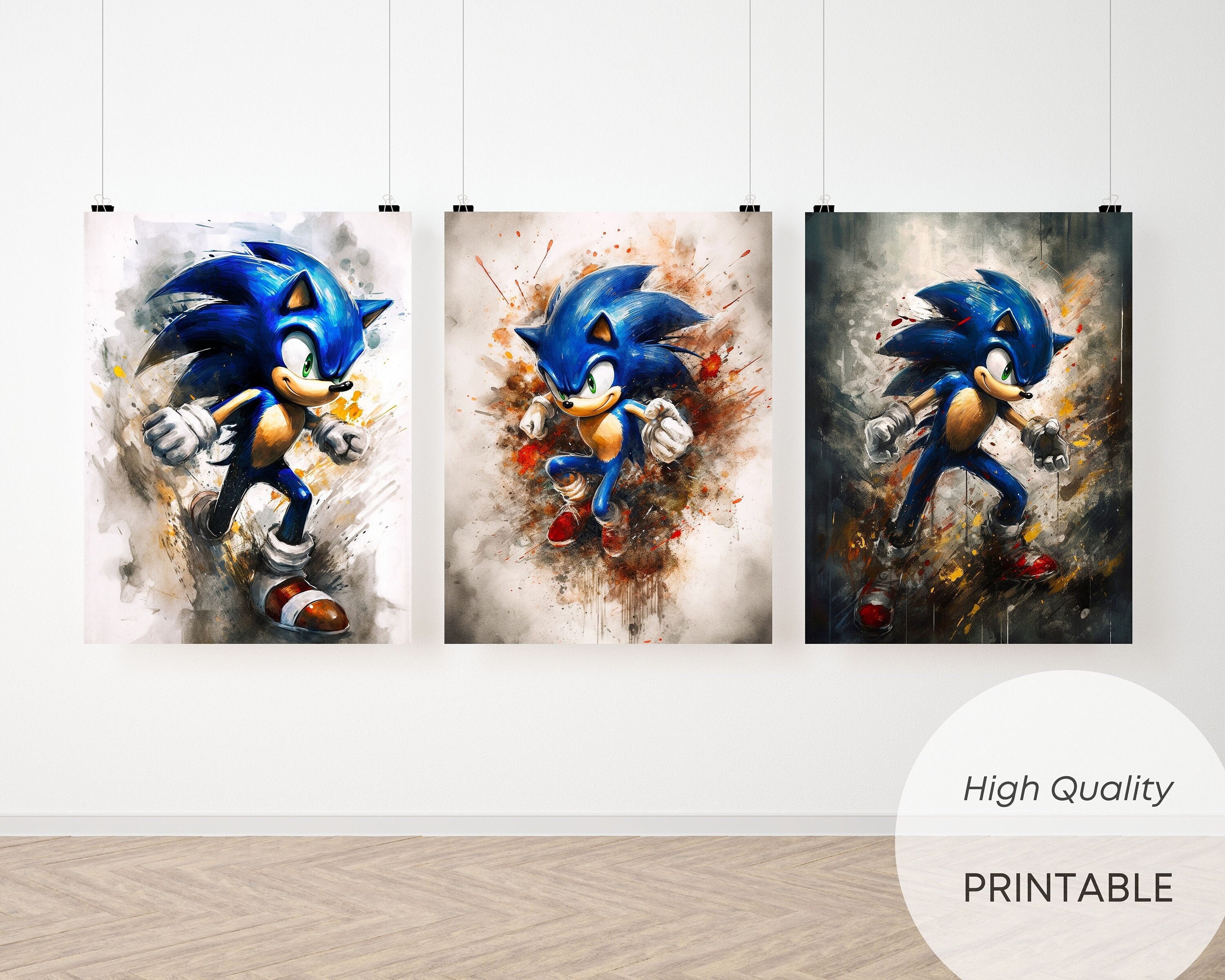 Watercolor Sonic Set 3 Art Print Digital File, Watercolor Posters, Wall ...