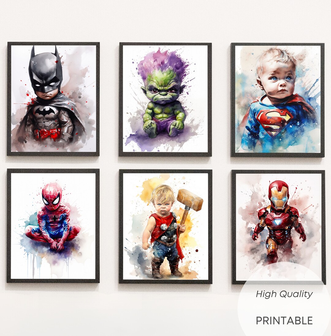6 Superhero Watercolor Posters Print File High Quality - Etsy