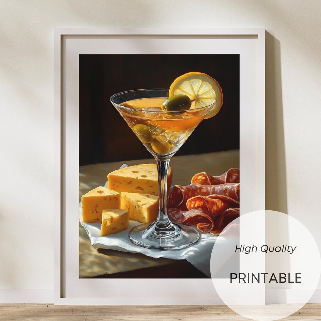 Martini & Cheese Charcuterie Art Print: Elegant Cocktail Bar Decor ...