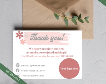 Editable thank You for Your Purchase Postcard, Instant Download, Small ...
