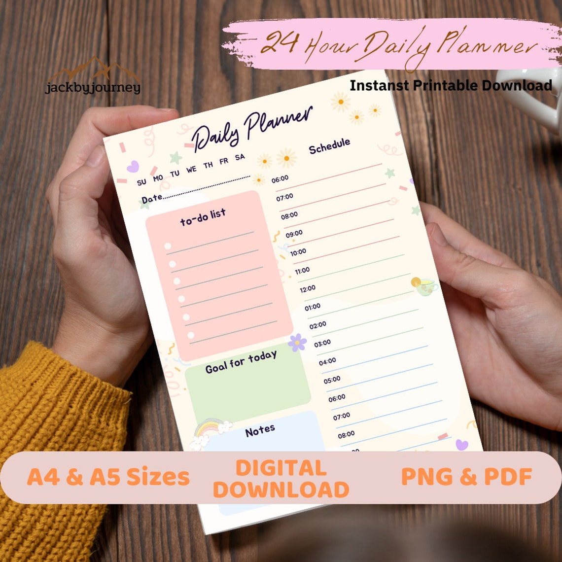 24 Hour Planner,24 Hour Daily Planner Printable,daily Planner Printable ...