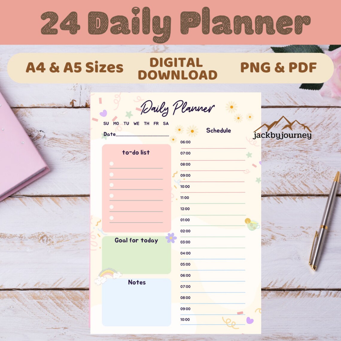24 Hour Planner,24 Hour Daily Planner Printable,daily Planner Printable ...